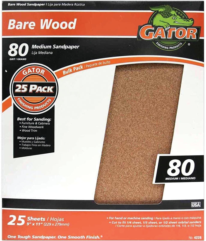 Gator Sanding Sheet 9x11 80G Garnet Abrasive for Paint Projects ...